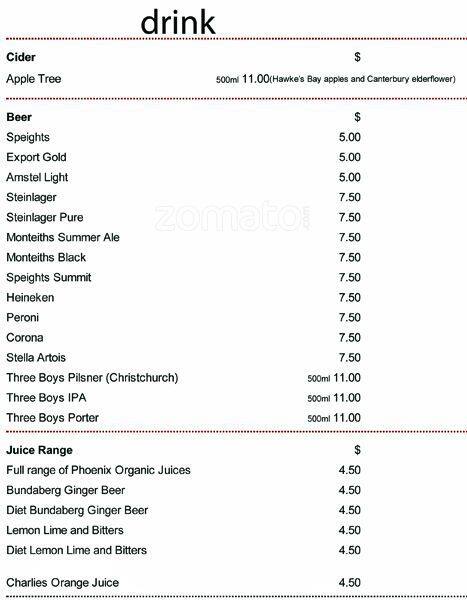 Menu at The Raspberry Café cafe, Christchurch