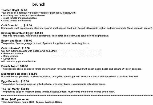 Menu at The Raspberry Café cafe, Christchurch