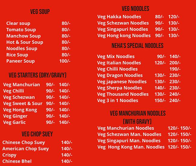 Menu of Neha Snacks, Dhankawadi, Pune