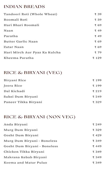 Menu of Marrakesh, Bandstand, Bandra West, Mumbai