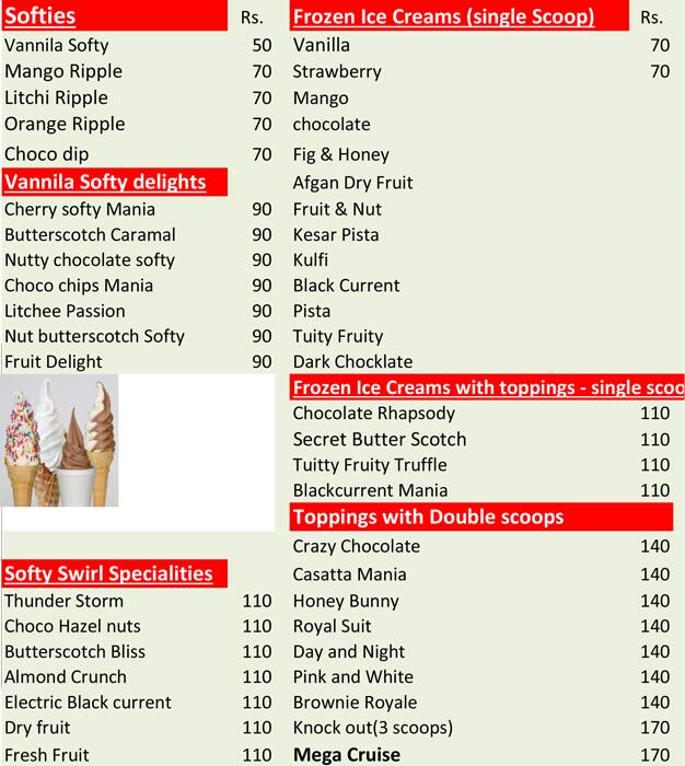 Menu of Frozen Feast, Porur, Chennai
