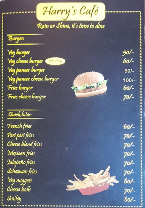 Menu of Harry's Cafe, JP Nagar, Bangalore
