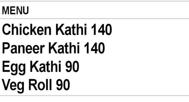 Menu of Nazeems Kathi Roll, Fatima Nagar, Pune