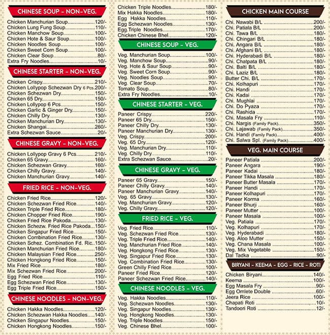 Menu of Salwa Fast Food, Mira Road, Mumbai