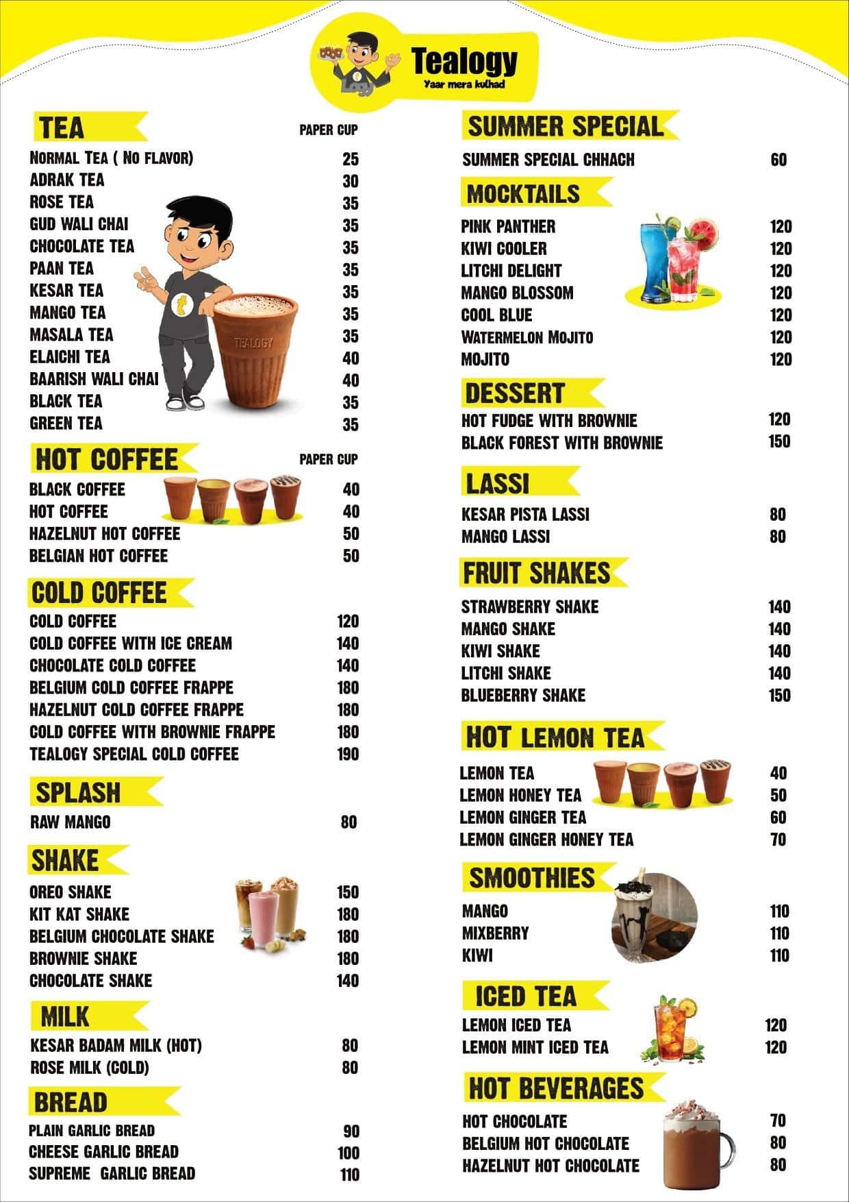 Menu of Tealogy, Sector 66, Gurgaon