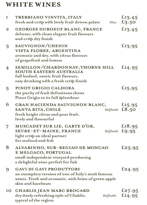 Menu at Fish Central restaurant, London
