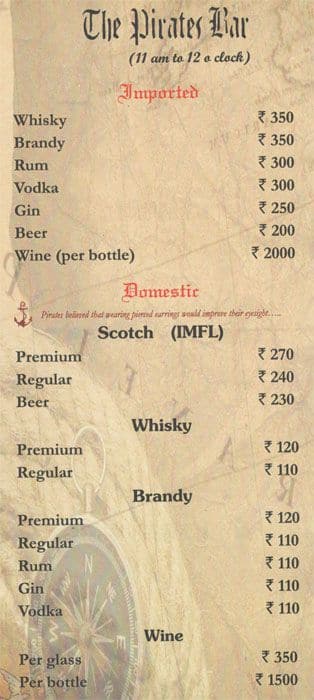 Menu at THE PIRATES BAR (HIX), Chennai