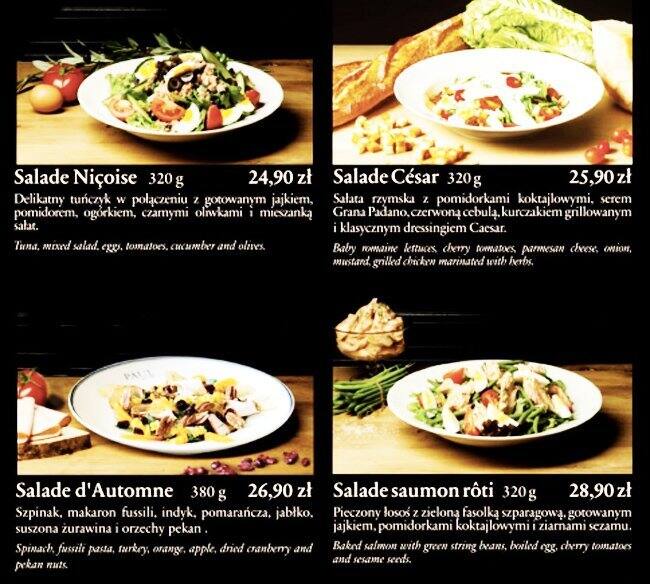 Menu at PAUL restaurant, Warsaw, Emilii Plater 53