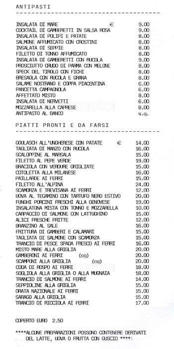 Menu at Antica Osteria del Laghetto restaurant, Milan, Via Festa del ...