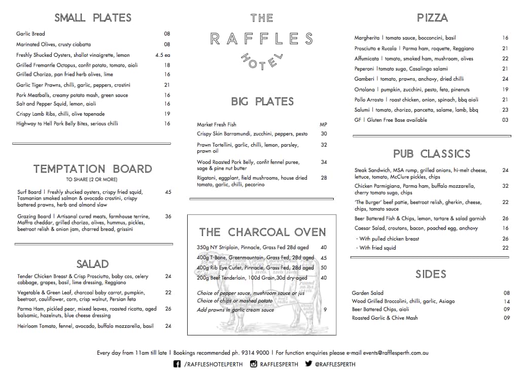Raffles Hotel Perth a Perth: Foto del Menu con Prezzi - Urbanspoon/Zomato
