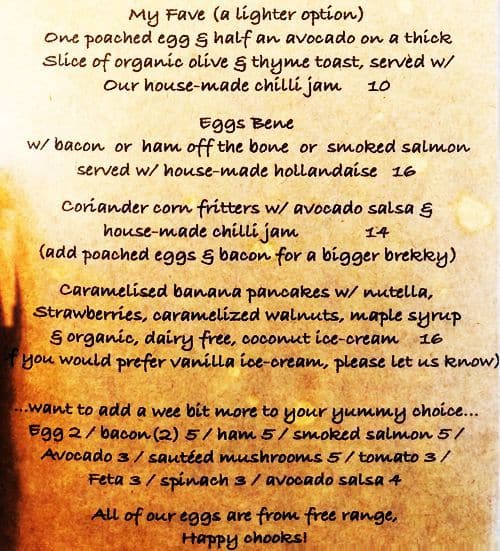 Menu at Commune Cafe, Burleigh Heads