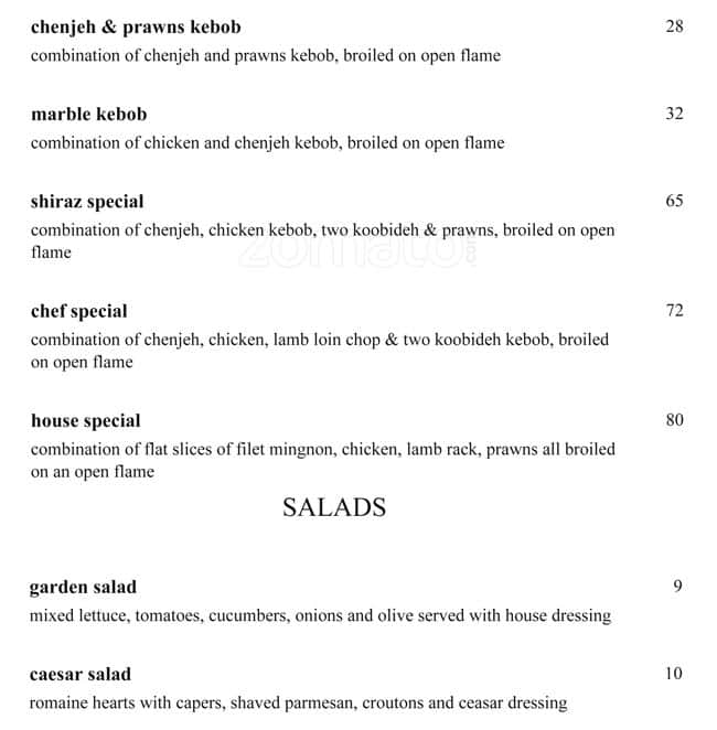 Menu at Shiraz Grill restaurant, Langley Township
