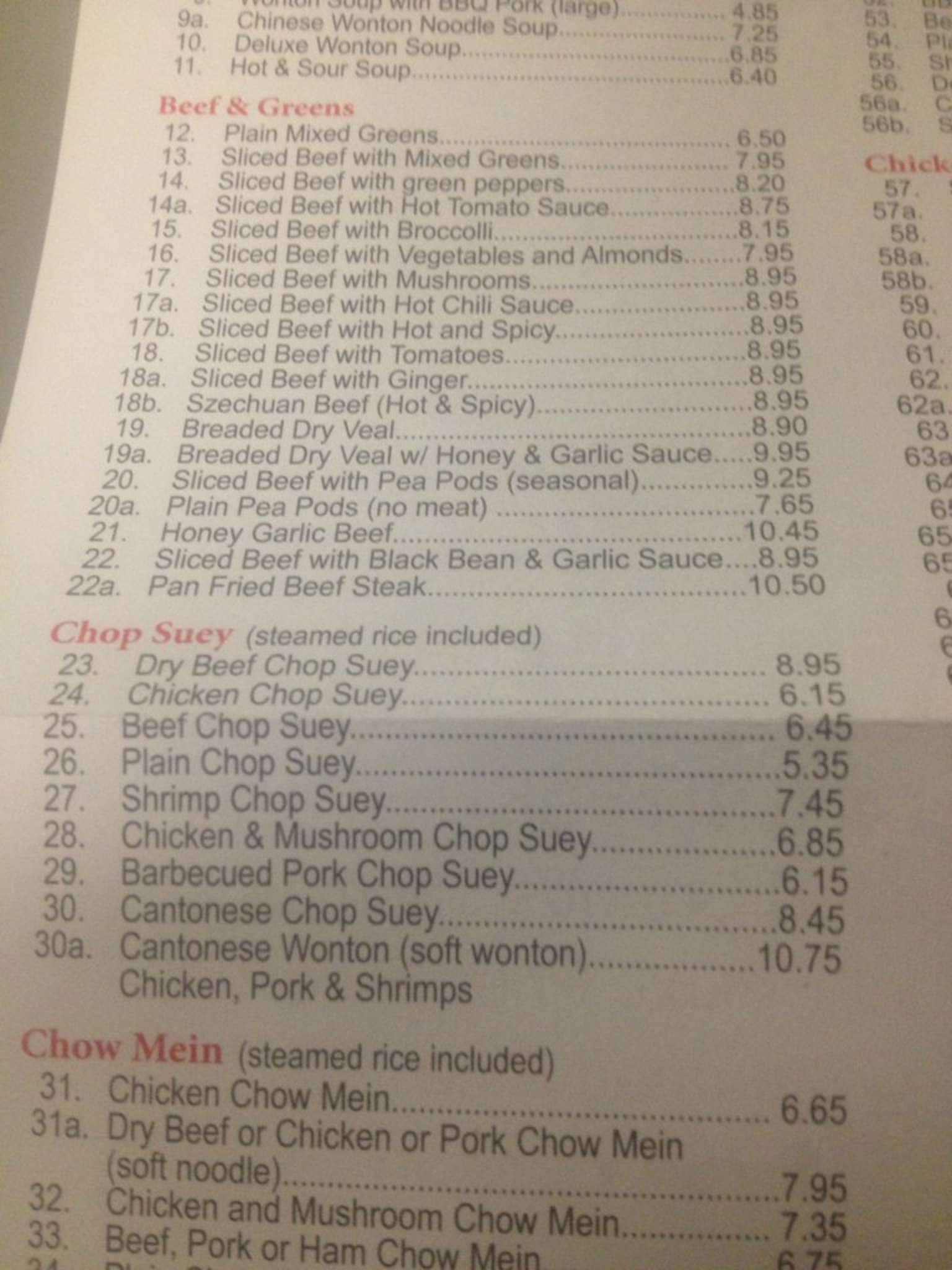 Menu at Good Fortune Restaurant, Winnipeg, Concordia Ave