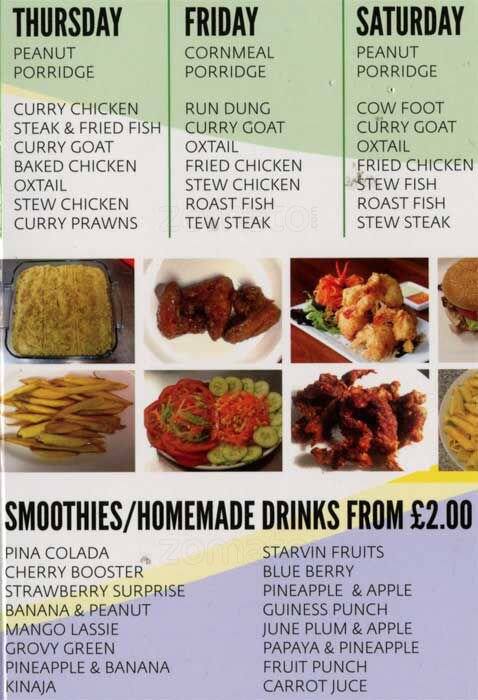 Menu at Starvin Marvin restaurant, London, 54 Brixton Rd