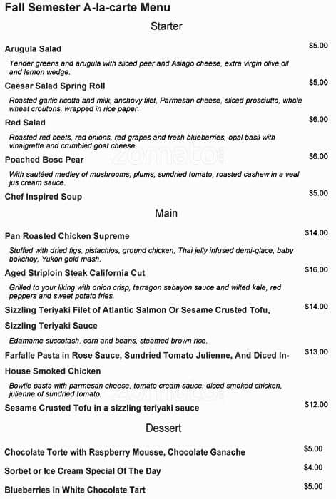 Menu at The Humber Room desserts, Toronto