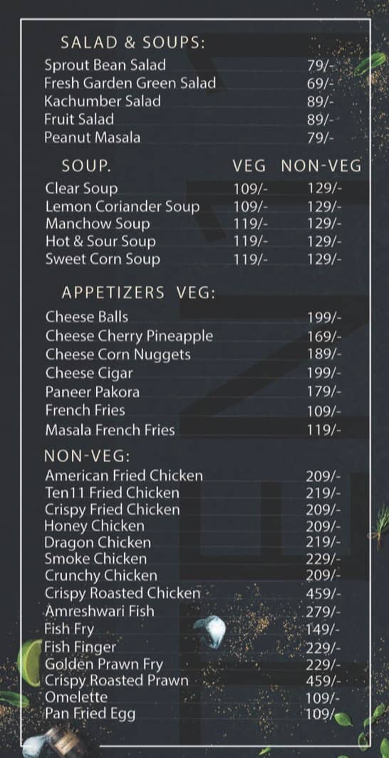 Menu of Ten 11 Restaurant & Bar, Hatia, Ranchi