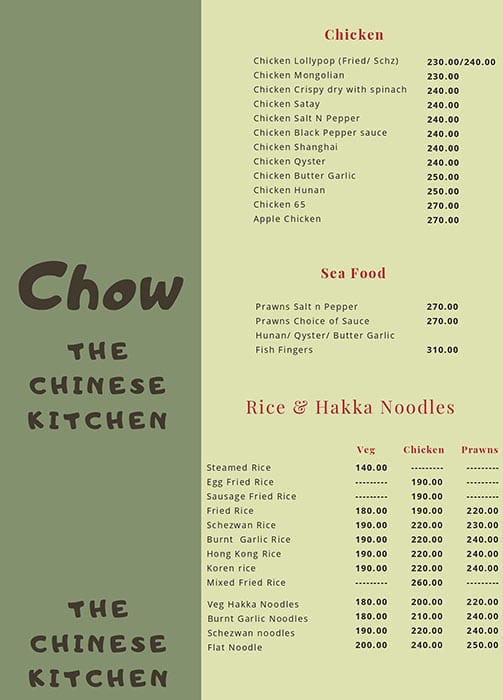 Menu at Chow The Chinese Kitchen, Mumbai