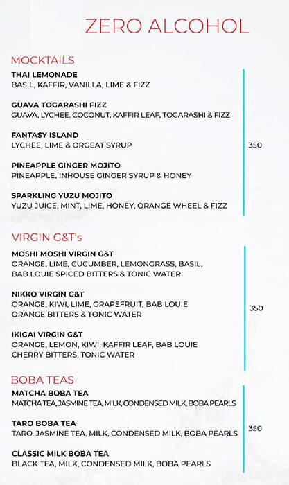 Menu at Foo Bandra, Mumbai