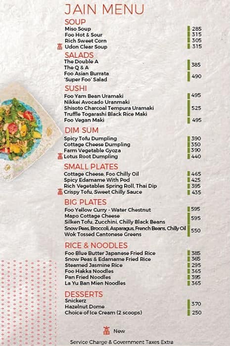 Menu at Foo Bandra, Mumbai