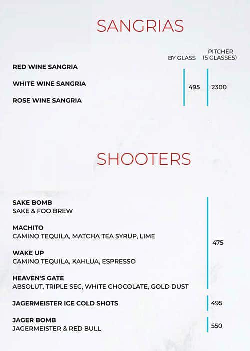 Menu at Foo Bandra, Mumbai