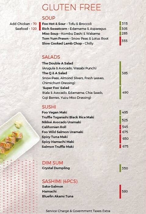 Menu at Foo Bandra, Mumbai