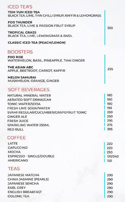 Menu at Foo Bandra, Mumbai