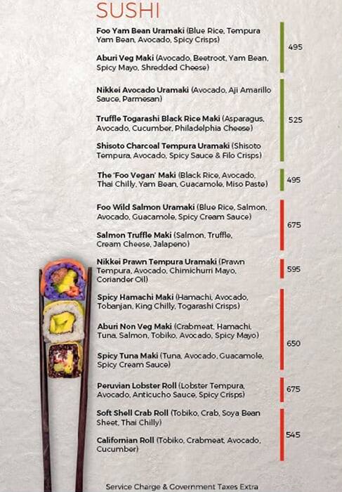 Menu at Foo Bandra, Mumbai