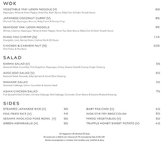 Menu at Karma Kafé restaurant, Dubai