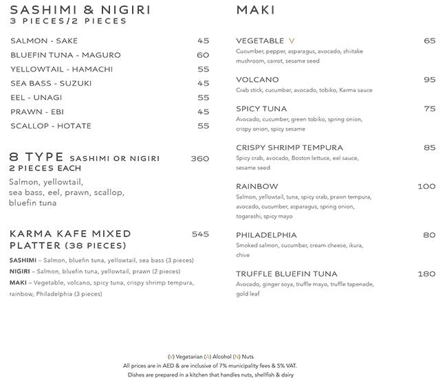 Menu of Karma Kafe, Downtown Dubai, Dubai