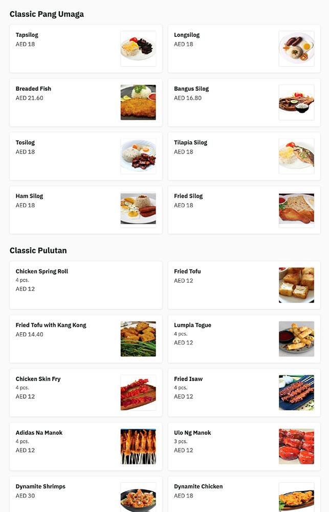 Menu of Manila Classic Restaurant, Al Muteena, Dubai