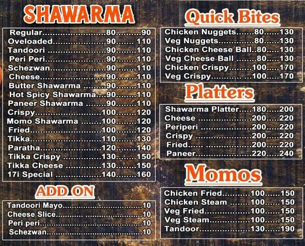 Menu of Shawarma 17 I, Kopar Khairane, Navi Mumbai