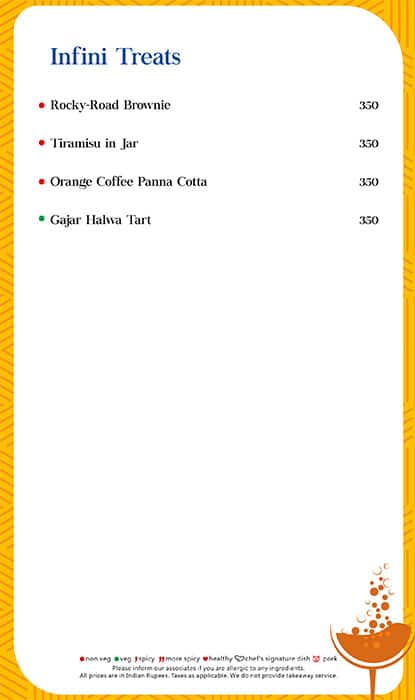 Menu at Infini - The Sky Lounge, Agra