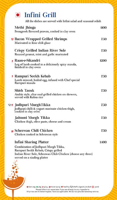 Menu at Infini - The Sky Lounge, Agra