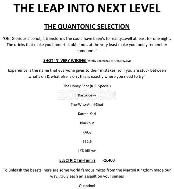 Menu at Elevate, Noida