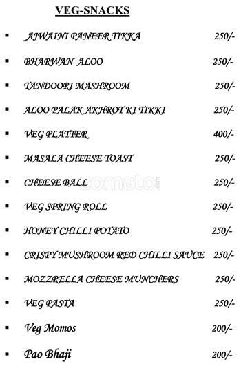 Menu at Elevate, Noida