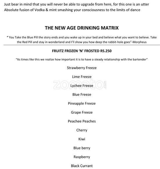 Menu at Elevate, Noida