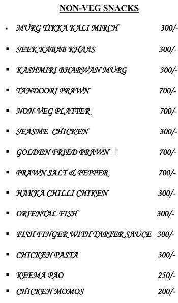 Menu at Elevate, Noida