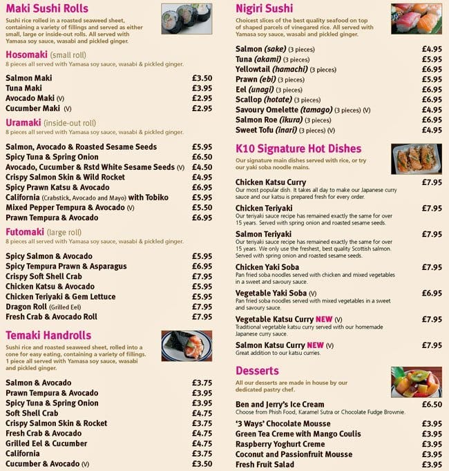 Menu at K10 Appold Street restaurant, London, 3 Appold St