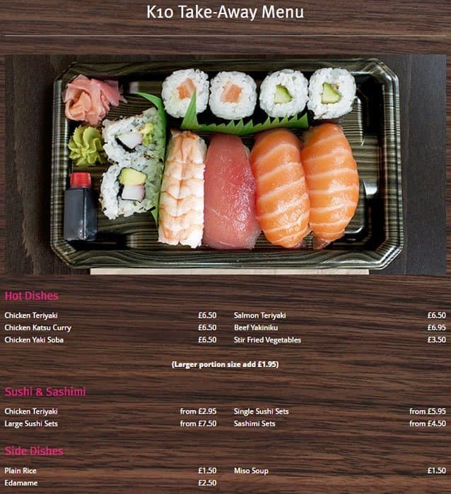 Menu at K10 Appold Street restaurant, London, 3 Appold St