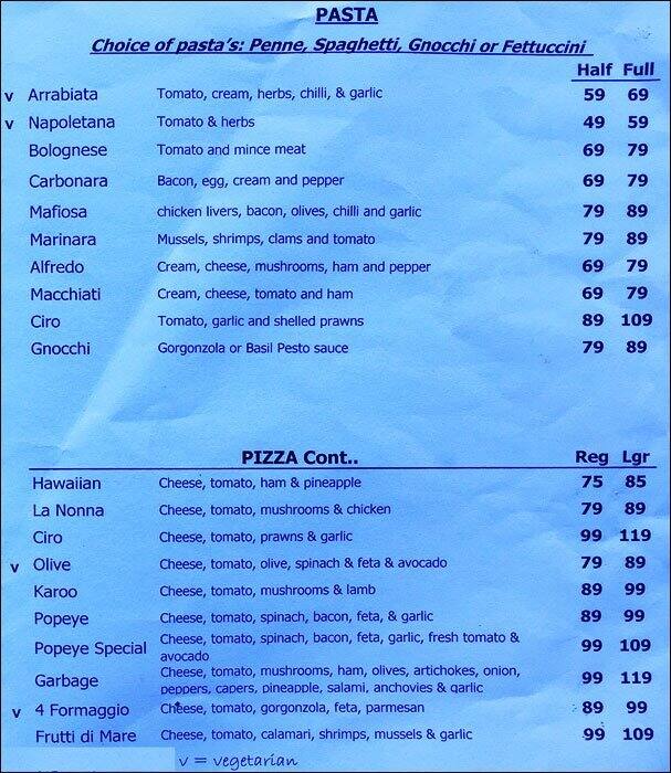Menu au Ciro Umberto Restaurant, Randburg