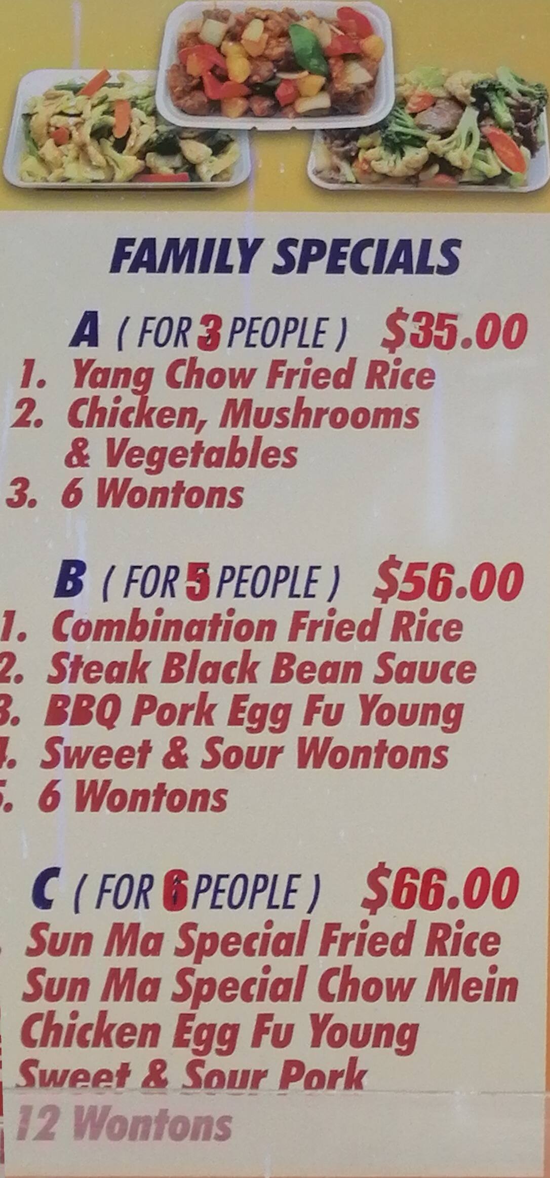 Menu at Sun Ma Takeaways fast food, Auckland