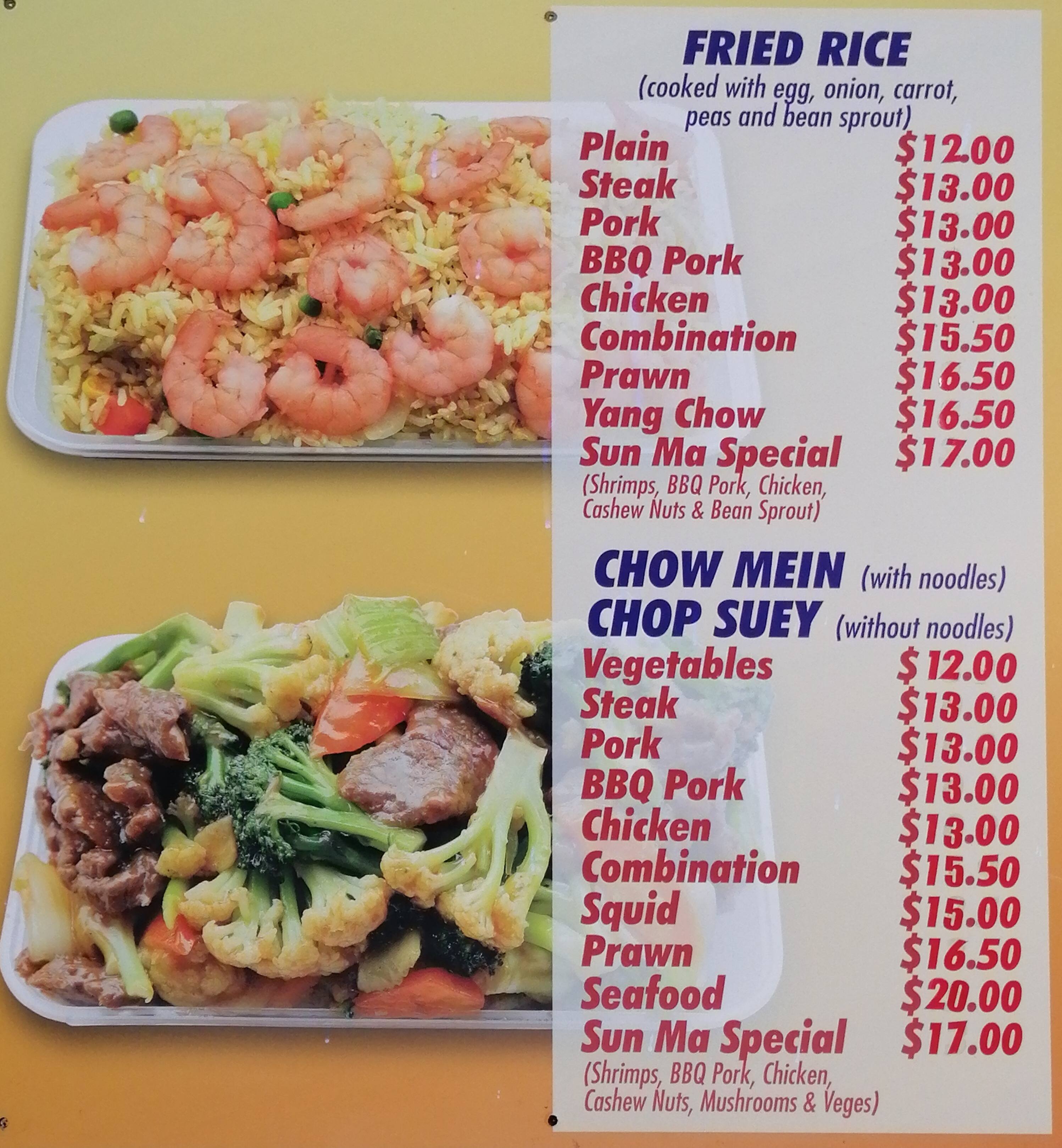 Menu at Sun Ma Takeaways fast food, Auckland