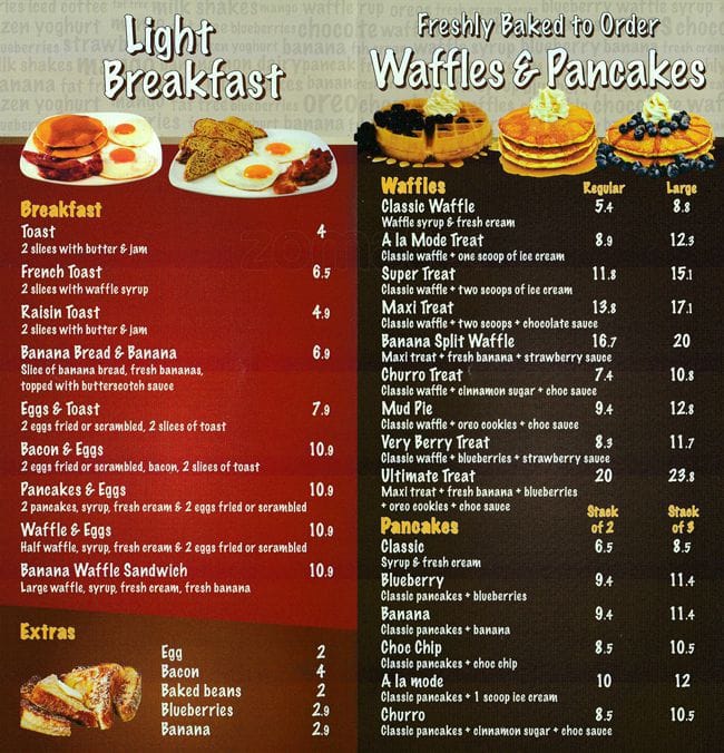 Menu at Gelare cafe, Armadale