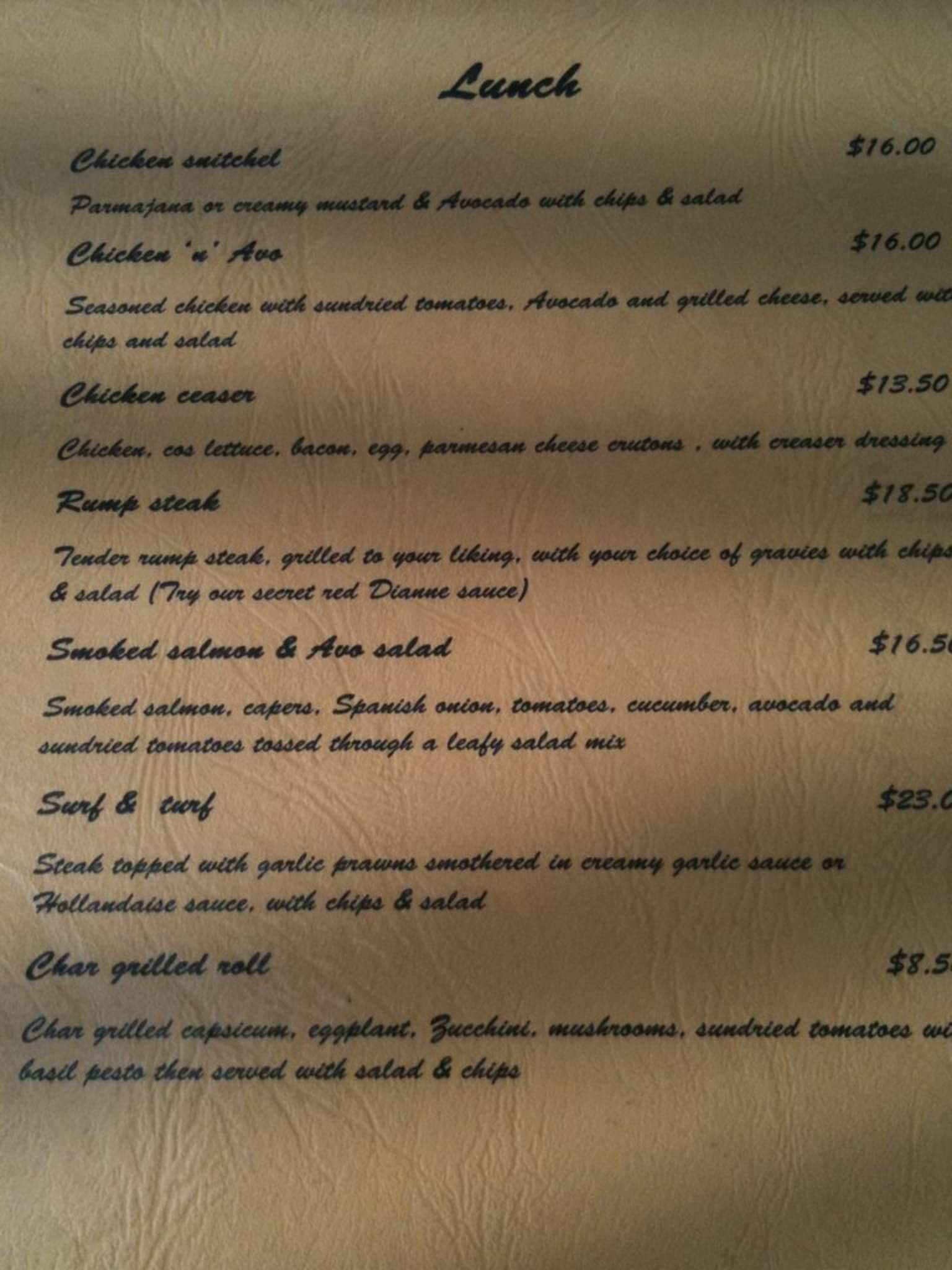 Carta de The Sandbar Cafe, Ettalong Beach