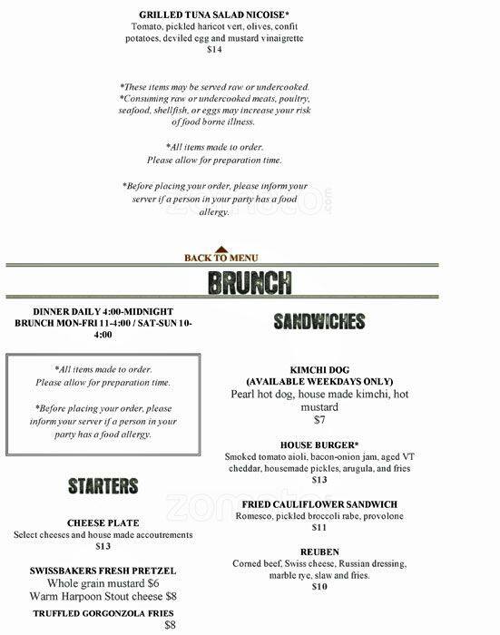 Menu at Deep Ellum pub & bar, Boston