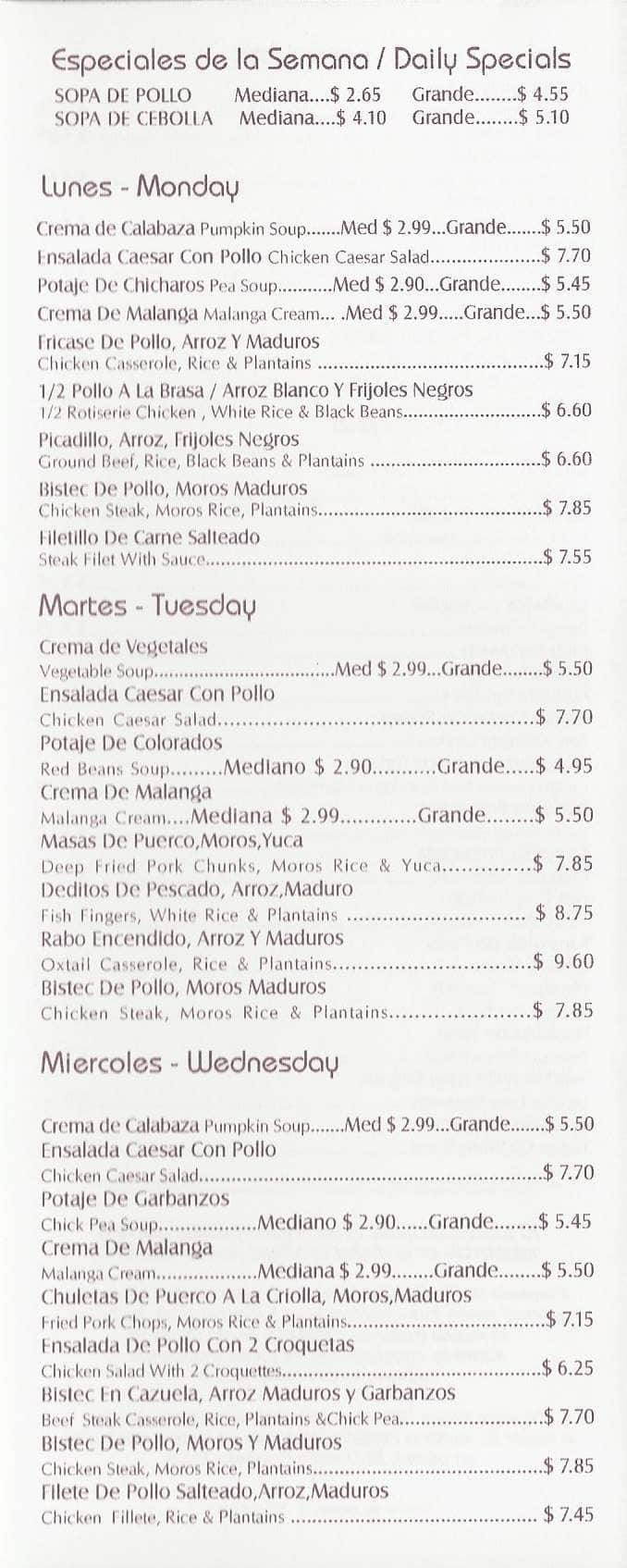 Menu at El Rinconcito Latino Cafe, Kendall West, SW 142nd Ave