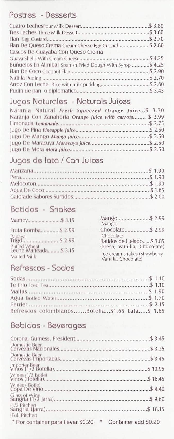 Menu at El Rinconcito Latino Cafe, Kendall West, SW 142nd Ave