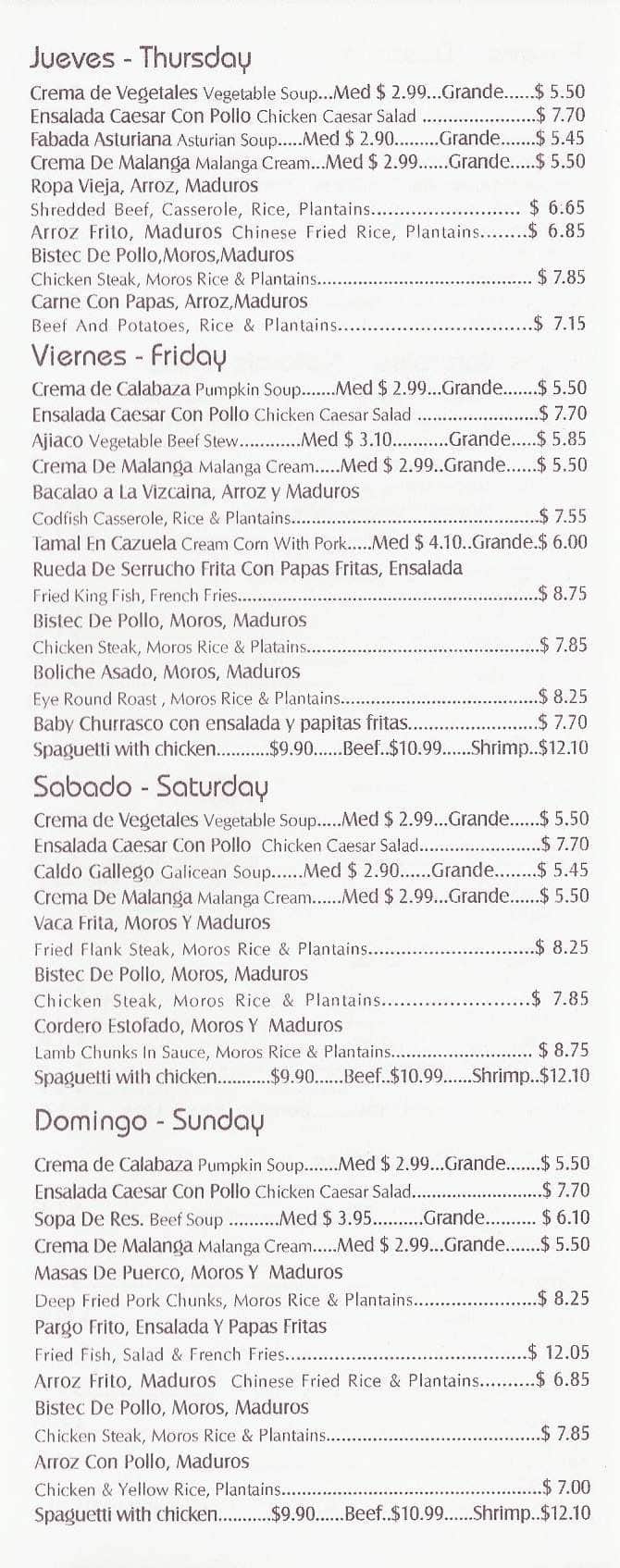 Menu at El Rinconcito Latino Cafe, Kendall West, SW 142nd Ave