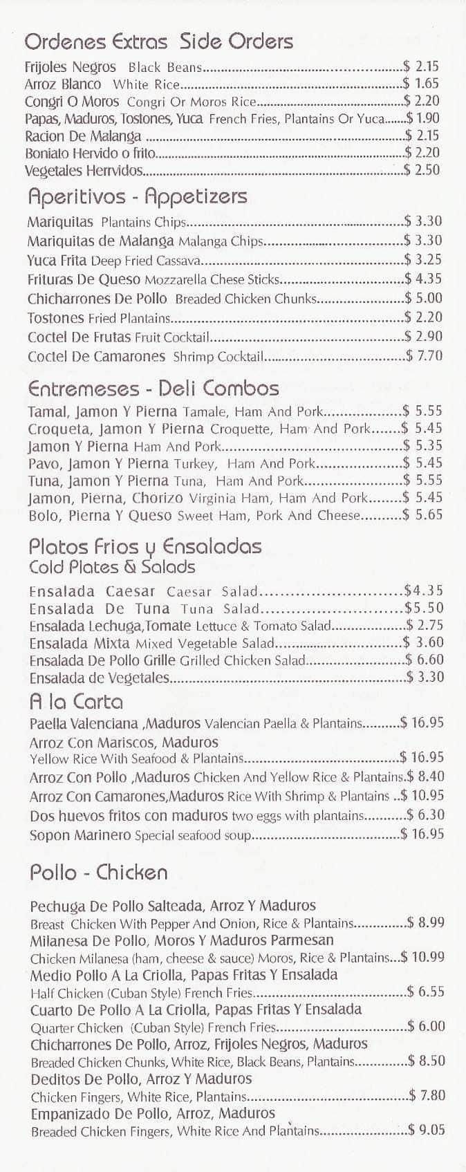 Menu at El Rinconcito Latino Cafe, Kendall West, SW 142nd Ave