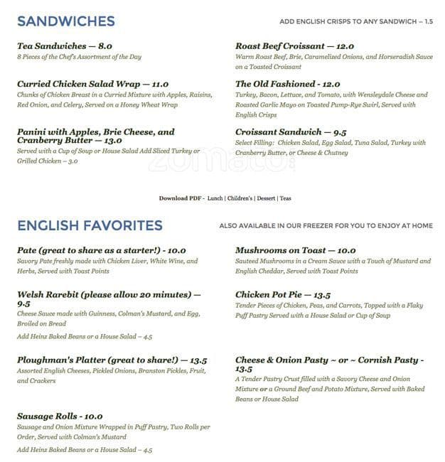 Menu at A Taste of Britain cafe, Wayne